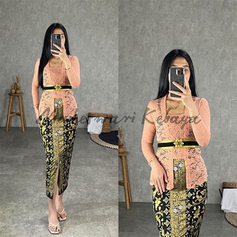 Jual Kebaya Bali Set Brukat Panjang Peach Shopee Indonesia