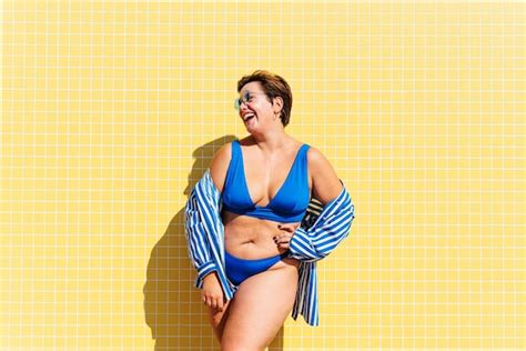 Premium Photo Beautiful Plus Size Woman With Swimwear At The Beach