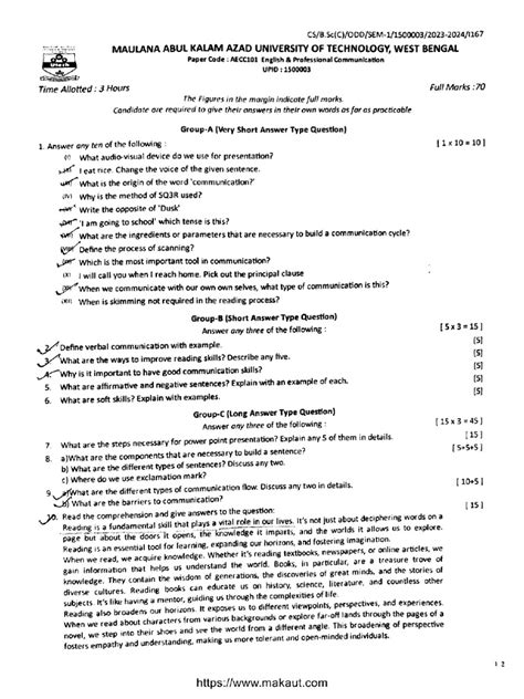 Bsc 1 Sem English And Professional Communication Aecc101 2024 Pdf