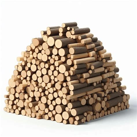 Neatly Arranged Tree Trunk Pieces Isolated On White Background