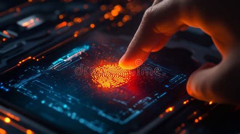 Glowing Fingerprint Scan On Futuristic Interface Stock Illustration