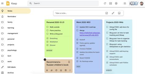 Google Keep Framework For TODO And Goal Tracking