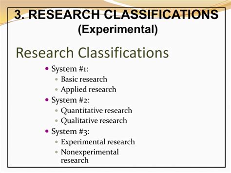 Research Classifications Experimental Research Overview