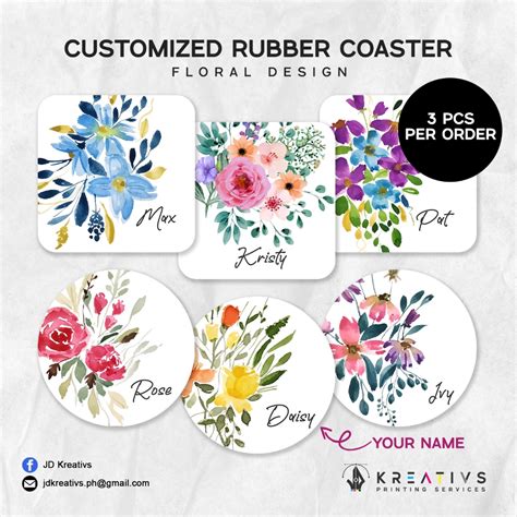 3 PCS Floral Customized Rubber Coaster JD Kreativs Shopee Philippines