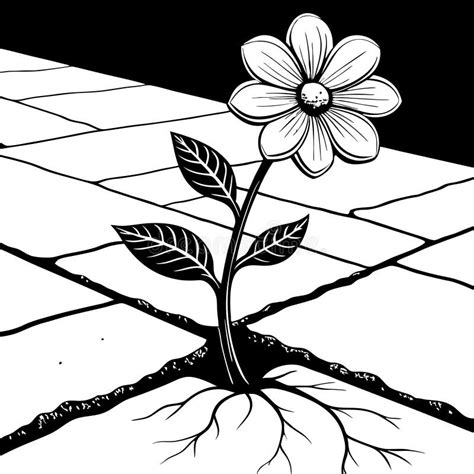 Flower Growing Through Cracks In Pavement Representing Resilience And