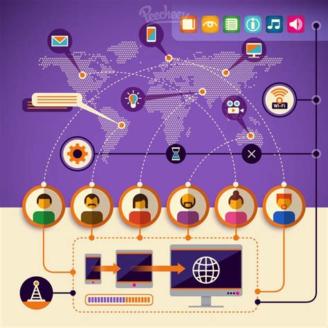 Network Communication Technology Infographic Vector Download
