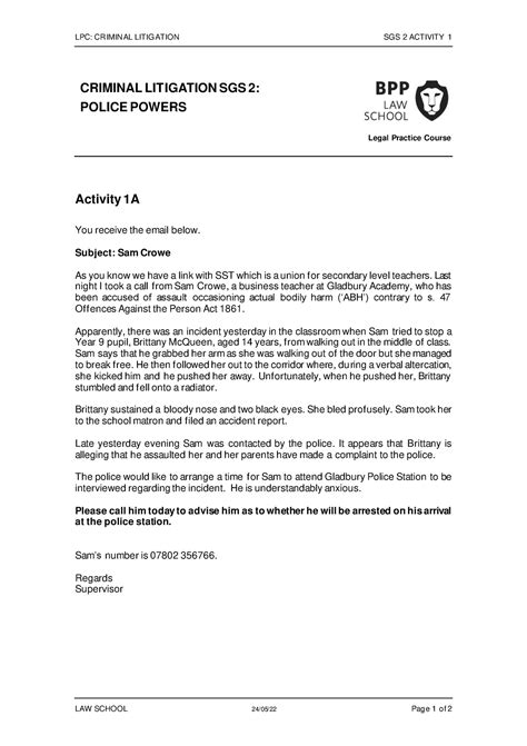 Criminal Litigation Sgs 2 Activity 1 22 23 Lpc Criminal Litig Ation