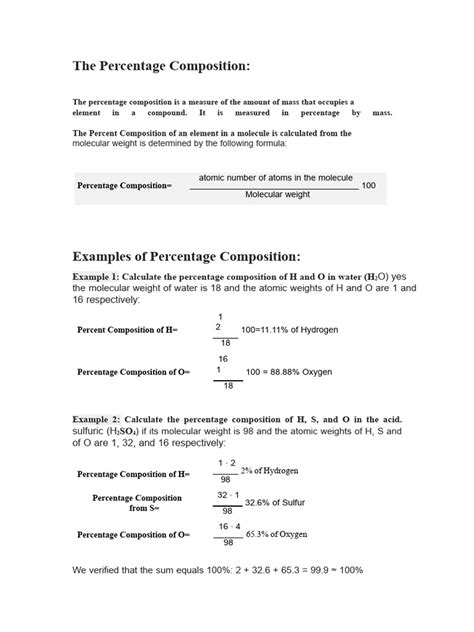 Percent Composition Chemistry Pdf Molecules Chemical Elements