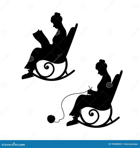 Grandmother Knits In A Chair Grandma Reads The Newspaper Stock Vector