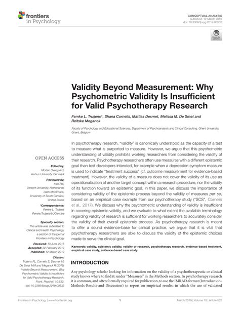 PDF Validity Beyond Measurement Why Psychometric Validity Is Insufficient For Valid