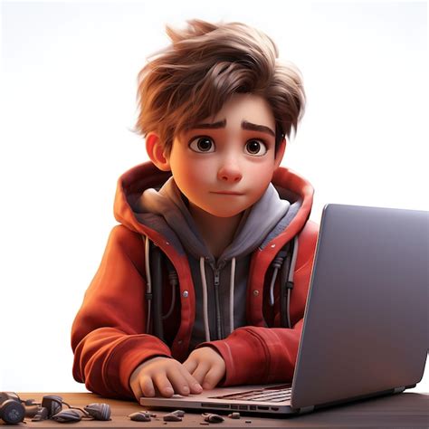 Premium Ai Image 3d Render Of A Boy Using Laptop 3d Render On Whit