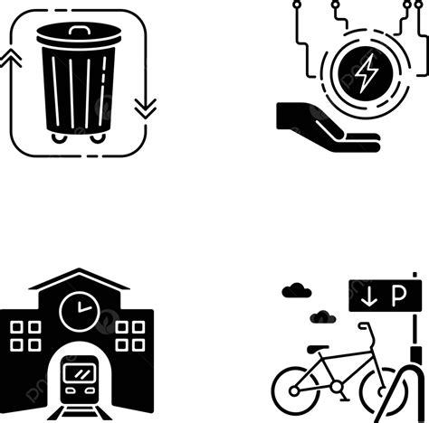 Set Of Black Glyph Icons For An Environmentally Sustainable City On White Space Vector Traffic