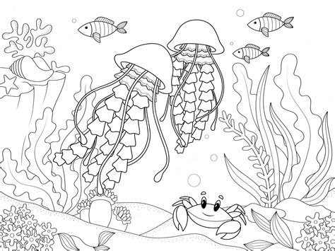 Animais Marinhos Do Fundo Do Mar A água Viva Nada Entre Algas E Outros