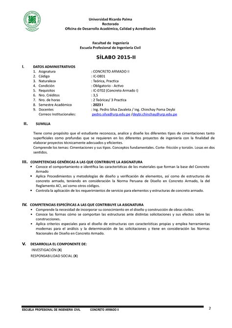 Sílabo Del Curso Tecnologia Facultad De Ingeniería Escuela