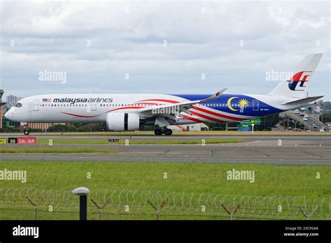 Malaysia Airlines Airbus A350 900 Seen Applying Reverse Thrust Down The