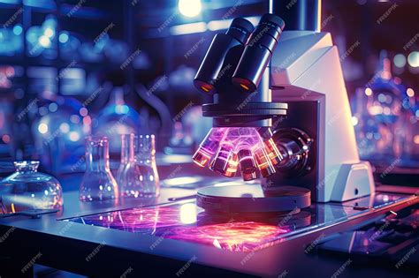 Premium Photo Microscope On Blurred Laboratory Background