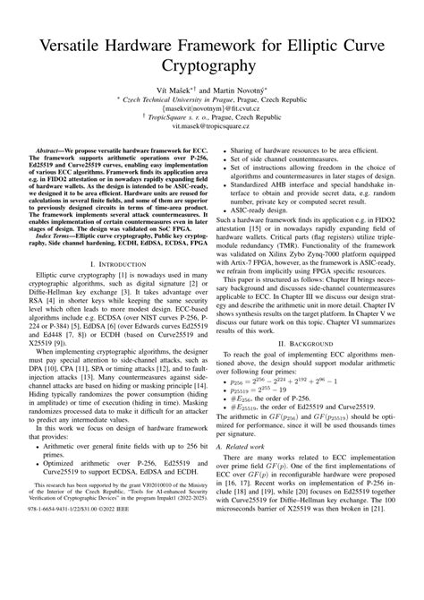 pdf versatile hardware framework for elliptic curve cryptography