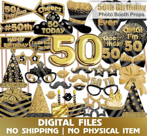 50th Birthday Photo Booth Props Luxury Glitter Gold Black 50th