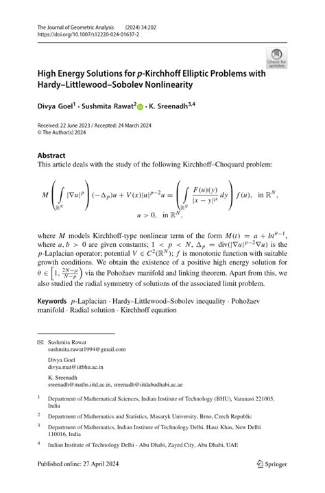 Pdf High Energy Solutions For P Kirchhoff Elliptic Problems With Hardylittlewoodsobolev