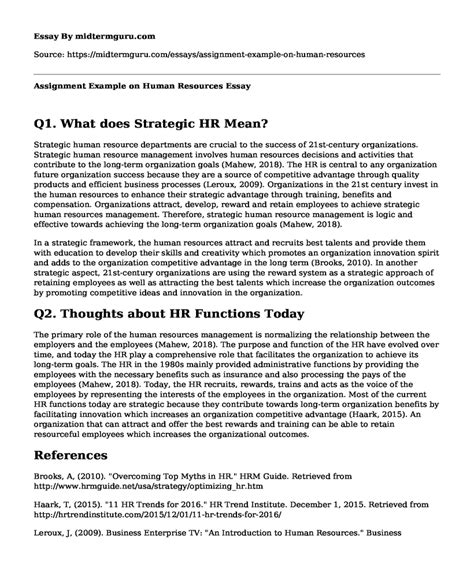 📗 Assignment Example On Human Resources Free Essay Term Paper