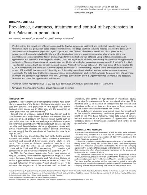 Pdf Prevalence Awareness Treatment And Control Of Hypertension In