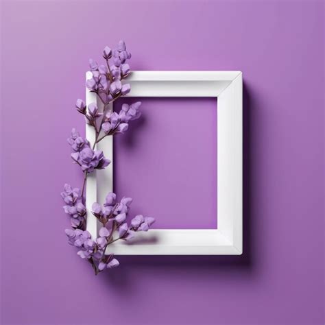 Premium Ai Image White Frame On A Violet Color Wall Or Background