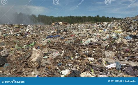 Burning Garbage Dump Toxic Smoke Rises Into The Air Polluting The