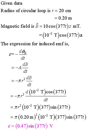 Solved 1 A Conducting Circular Loop Of Radius 20 Cm Lies In The Z