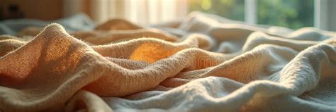 Sunlit Textured Fabric With Soft Waves And Natural Warm Colors In Morning Light Stock