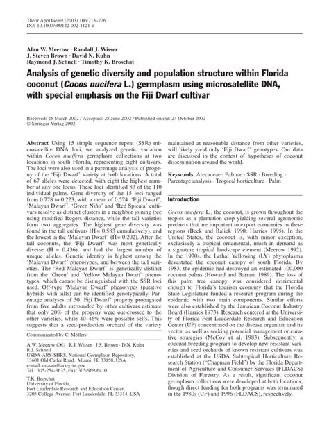 Pdf Analysis Of Genetic Diversity And Population Structure Within Florida Coconut Cocos