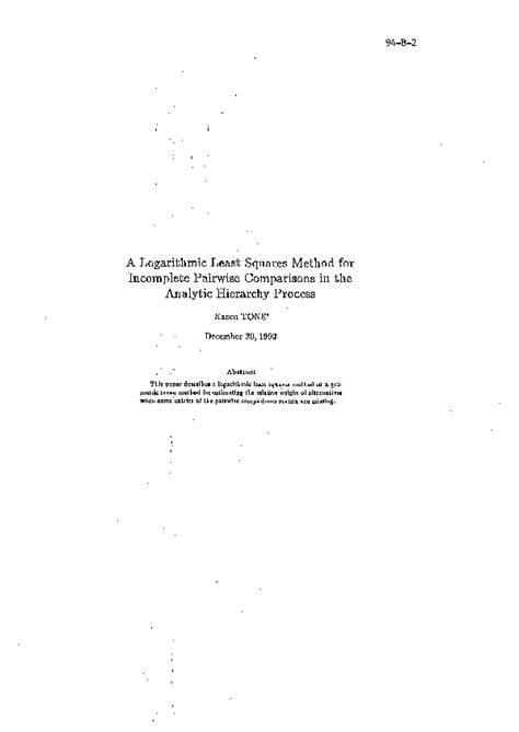 Pdf A Logarithmic Least Squares Method For Incomplete Pairwise