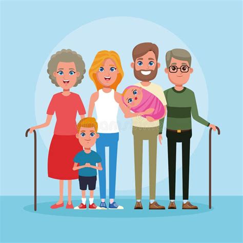 Famille Avec La Bande Dessin E D Enfants Illustration De Vecteur