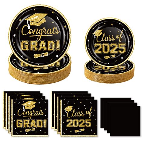 Guasslee 2025 Graduation Party Supplies Tableware Set 200 Pcs Black