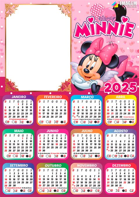 Calendário 2025 Minnie Rosa Vestido Rosa PNG Imagem Legal