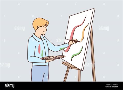 Young Man Drawing On Easel Stock Vector Image And Art Alamy