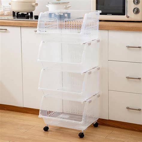 Skywin Plastic Stackable Storage Bins Clear Large 4 Pack Open Front Storage Bins For Toy