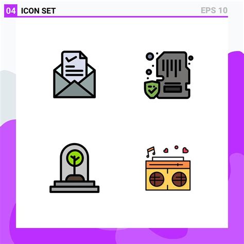 4 Thematic Vector Filledline Flat Colors And Editable Symbols Of Mail Mobile Tick Device Growth