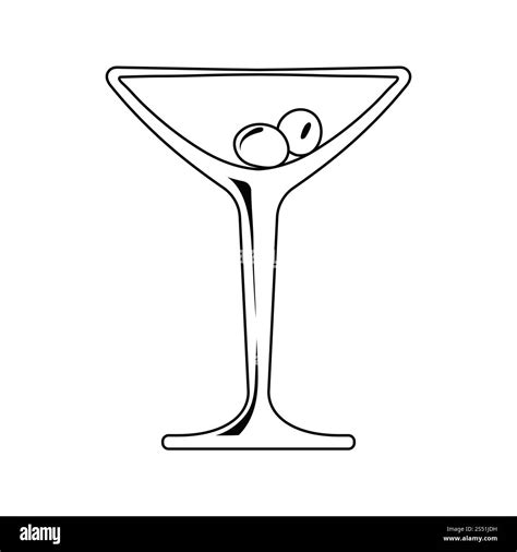Icon Of Cocktail Glass With Olives Thin Line Design Vector