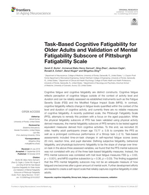 Pdf Task Based Cognitive Fatigability For Older Adults And Validation