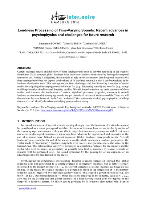 PDF Loudness Processing Of Time Varying Sounds Recent Advances In Psychophysics And