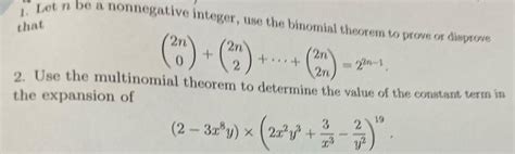 Solved 1 Let N Be A Nonnegative Integer Use The Binomial