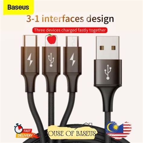 Baseus Rapid Series 3 In 1 Cable 3a Fast Charging 12m For Ipmicro