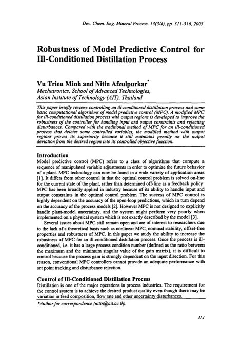 Pdf Robustness Of Model Predictive Control For Ill‐conditioned