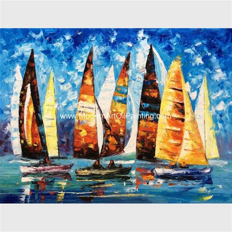 Abstract Sailing Ship Oil Painting By Palette Knife Hand Painted