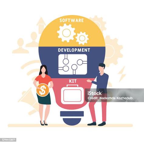 사람과 플랫 디자인 Sdk 소프트웨어 개발 키트 약어 비즈니스 개념 배경 0명에 대한 스톡 벡터 아트 및 기타 이미지 0명