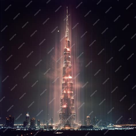 The Burj Khalifa Lit Up At Night With Its Impressive Led Light Show