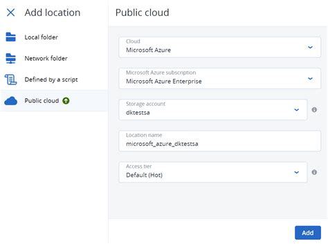 defining a backup location in microsoft azure