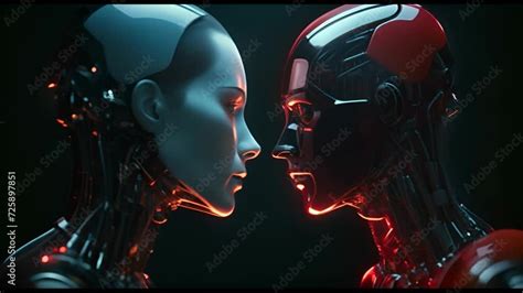 Vidéo Stock Couple In Love A Man And A Futuristic Android Robot