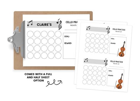 Cello Practice Chart Printable Practice Log Cello Practice Tracker