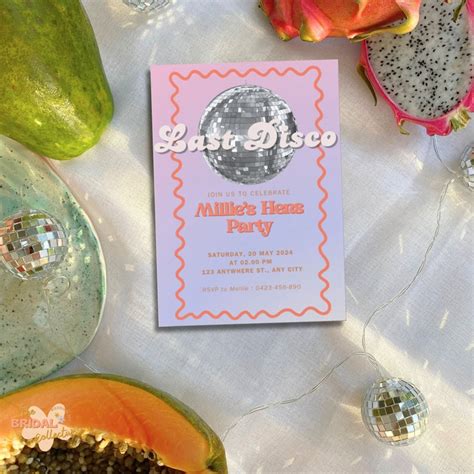 Disco Themed Hens Party Invitations Bachelorette Weekend Last Disco